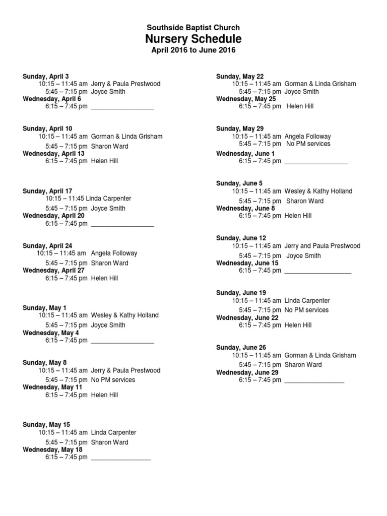 Nursery Schedule | PDF