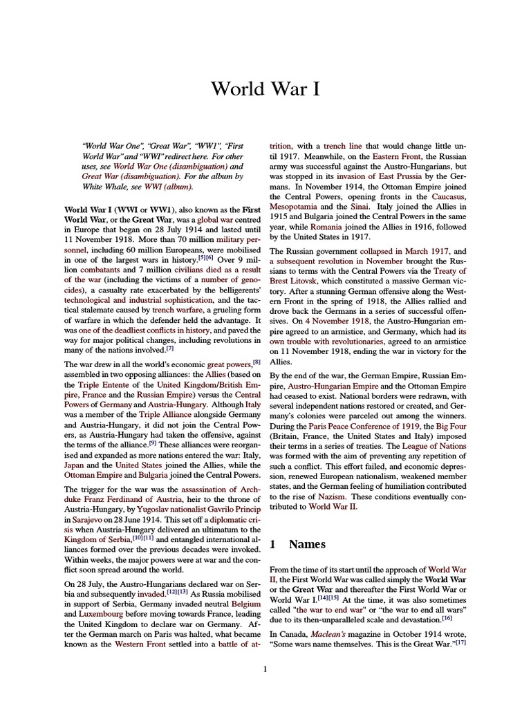 Overview of World War I Causes and Impact | PDF | World War I | Austria ...