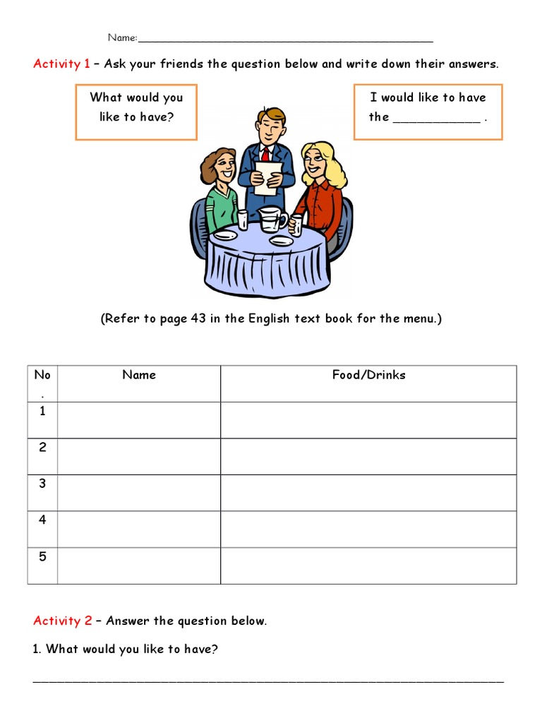 Food Activities for Unit 6 | PDF | Foods