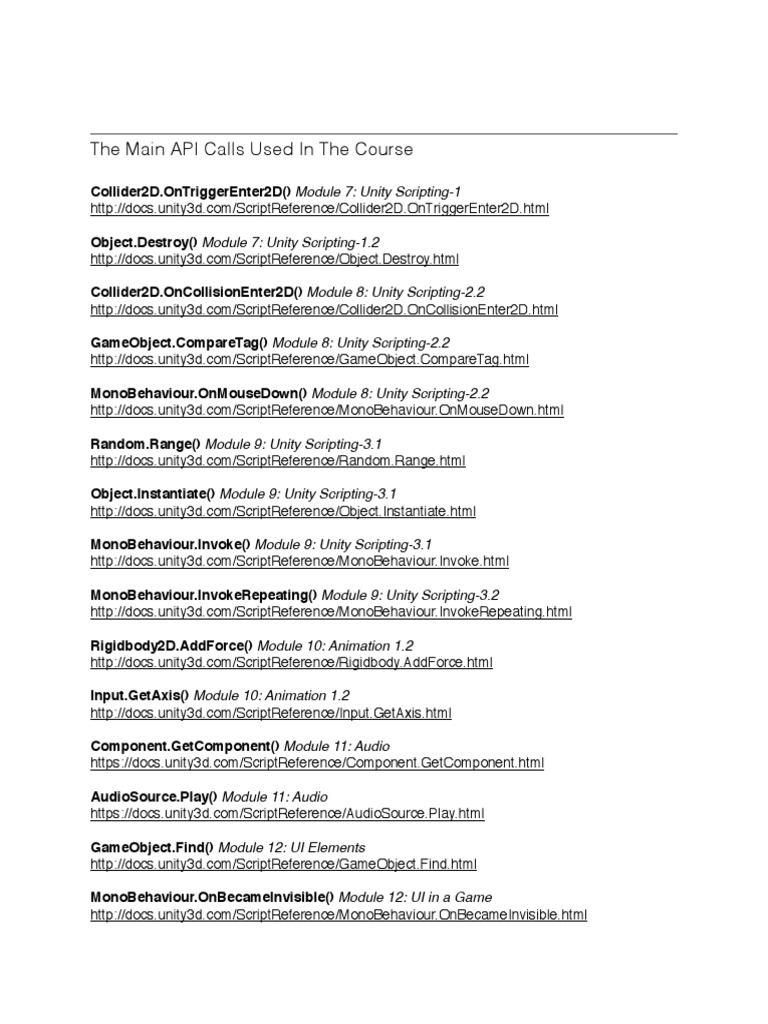 Unity API Cheatsheet | PDF | Application Programming Interface | Areas ...