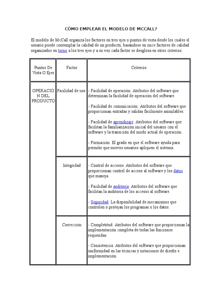 Empleo del Modelo de McCall en Calidad | PDF | Proceso de desarrollo de ...