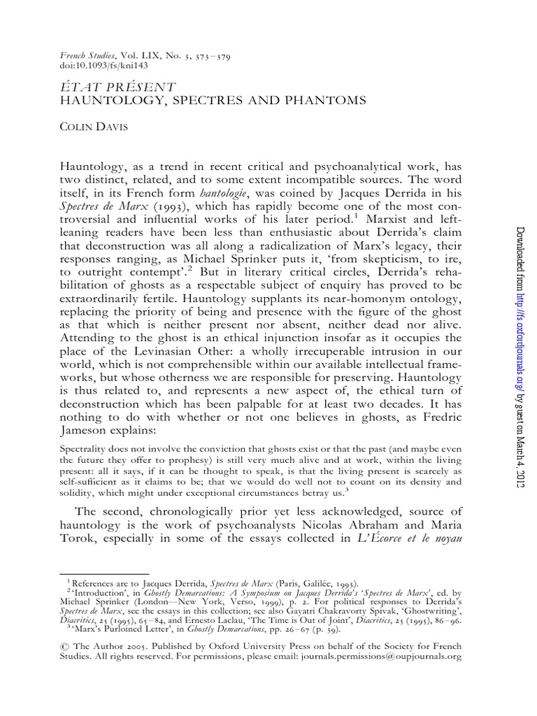 Hauntology: Derrida's Spectres Explained | PDF | Jacques Derrida | Ghosts