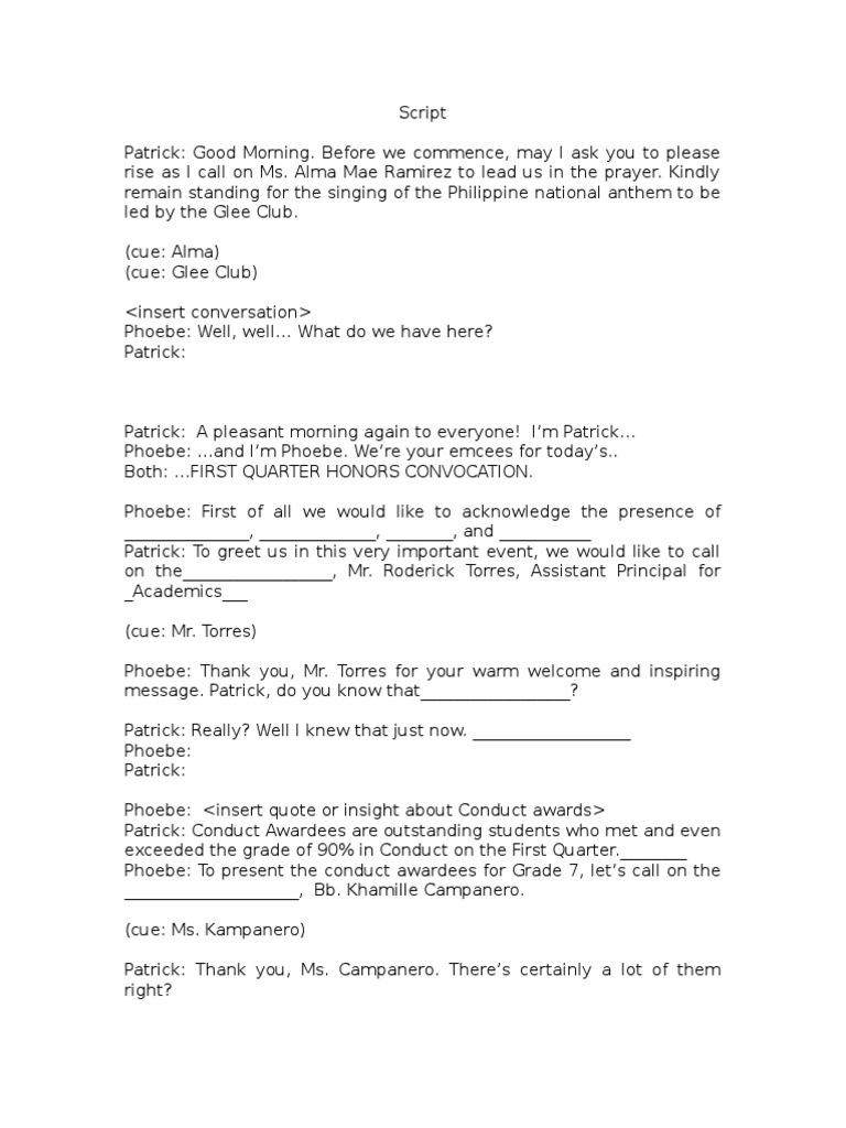 Script - Honors Convocation