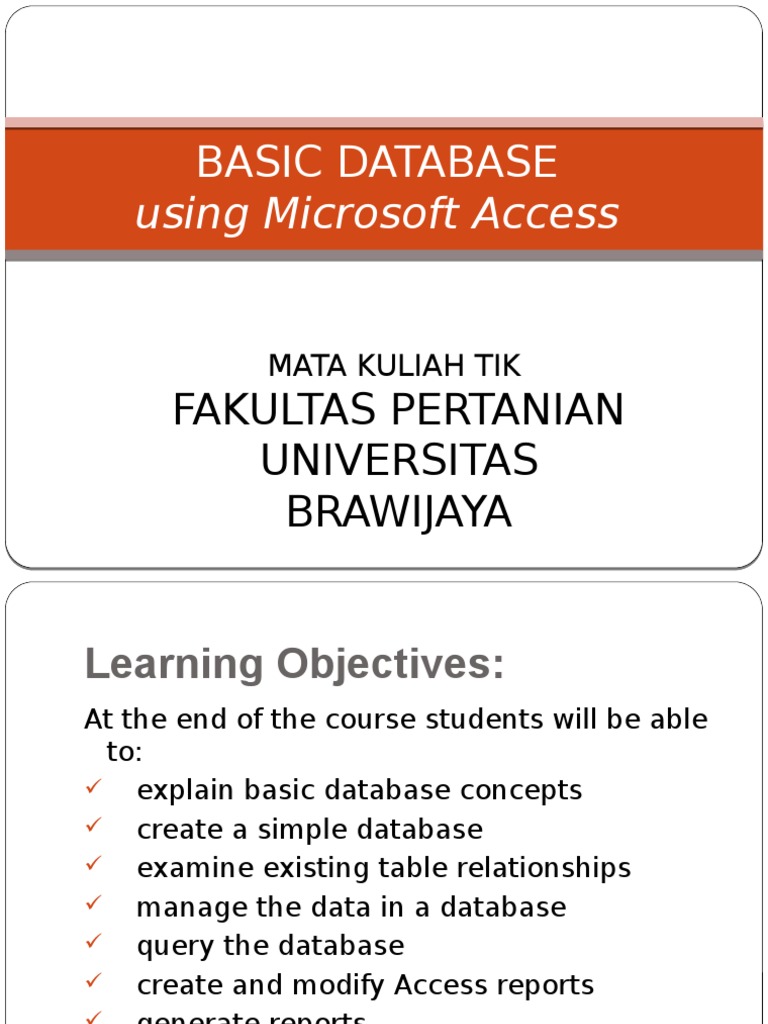 Basic Database: Using Microsoft Access | PDF | Microsoft Access | Databases