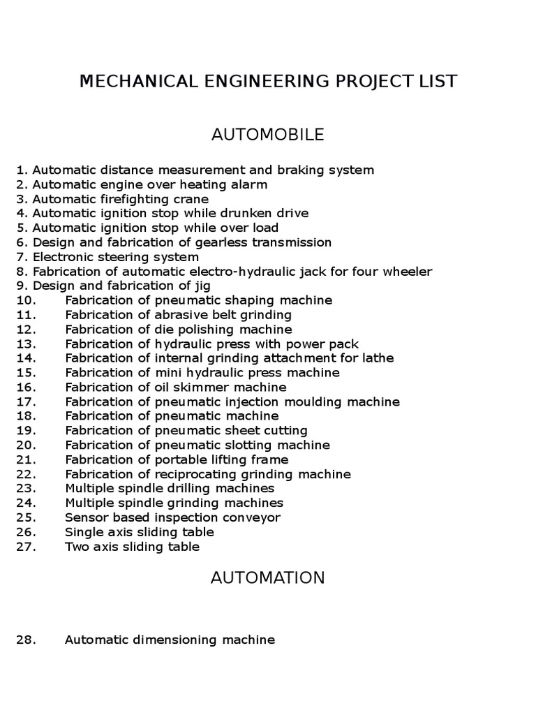 Mechanical Engineering Project List | PDF | Metal Fabrication ...