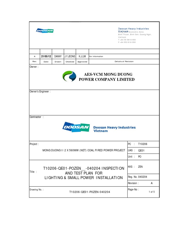 ITP For Lighting & Small Power | PDF | Cable | Specification (Technical Standard)