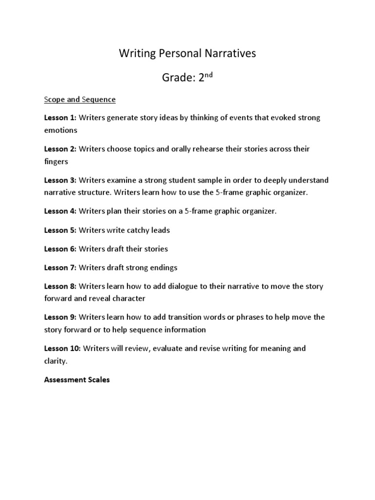 Grade 2 Explicit Instruction Personal Narrative Writing Unit | PDF ...