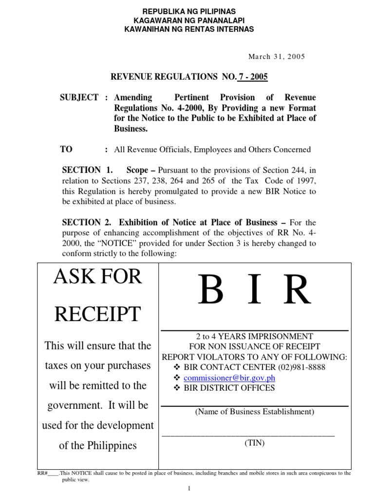 BIR Notice: Always Ask for Receipt | PDF