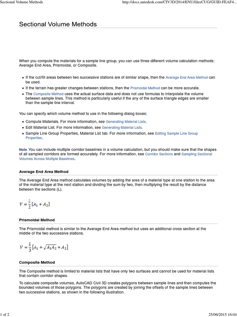 AutoCAD Civil 3D User's Guide - Sectional Volume Methods | PDF | Area ...