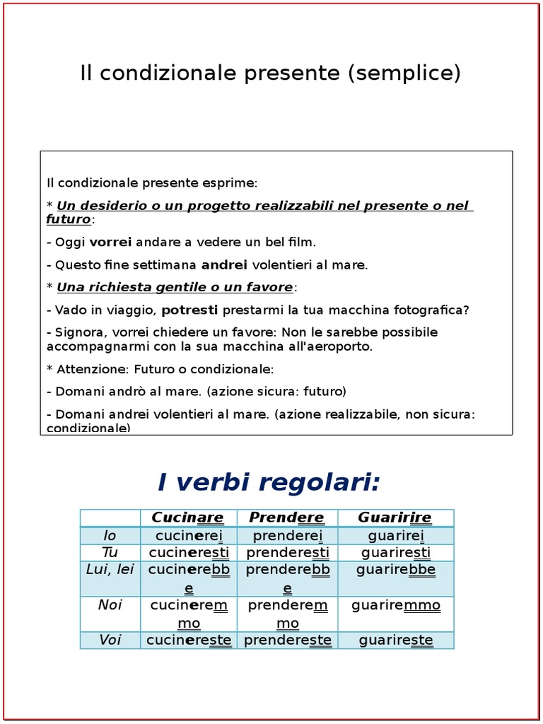 Il Condizionale Semplice