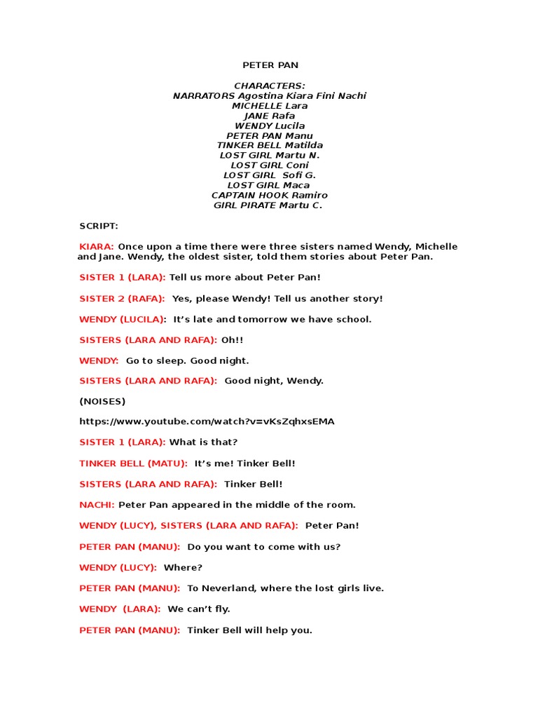Peter Pan Playscript | Peter Pan | Wendy Darling