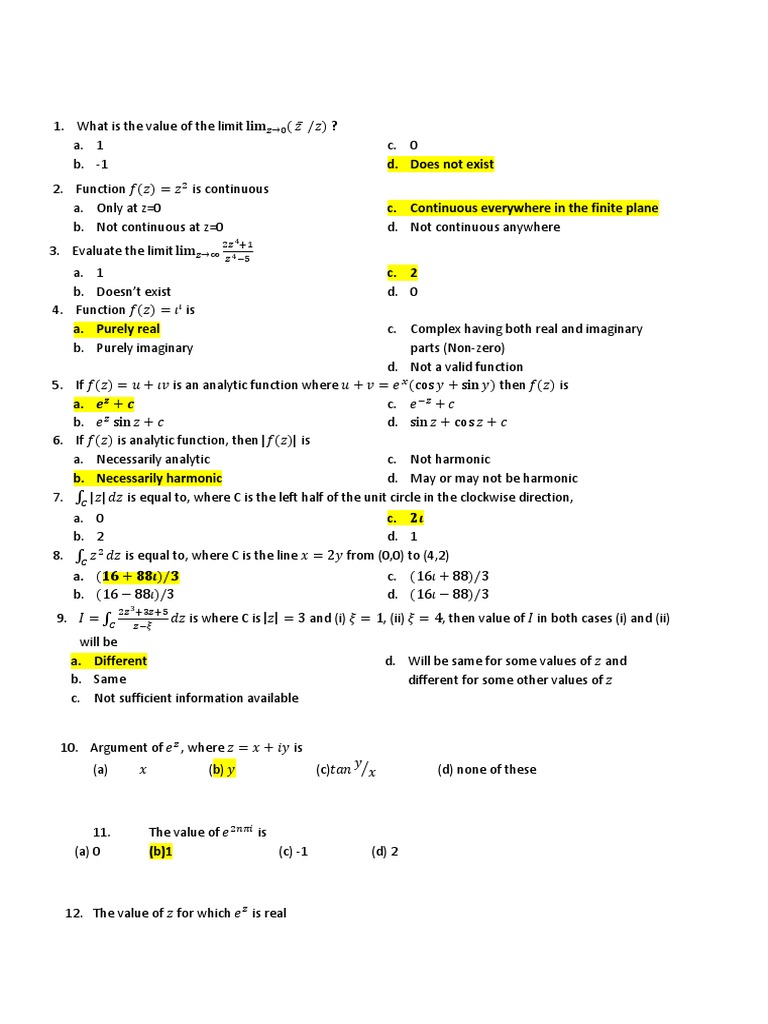 MCQ Problems | PDF | Analytic Function | Function (Mathematics)