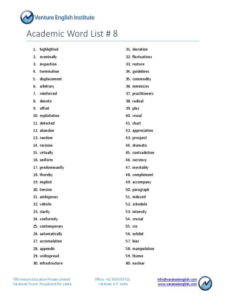 Academic Word List 8 | PDF