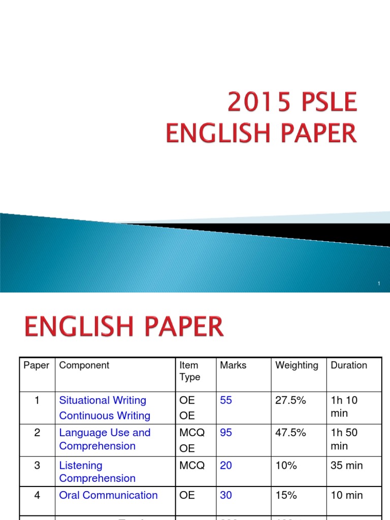 PSLE English Paper PDF | PDF | Reading Comprehension ...