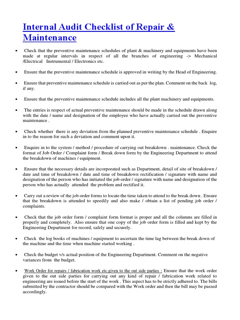 Repair Audit Checklist | PDF | Maintenance | Rectifier