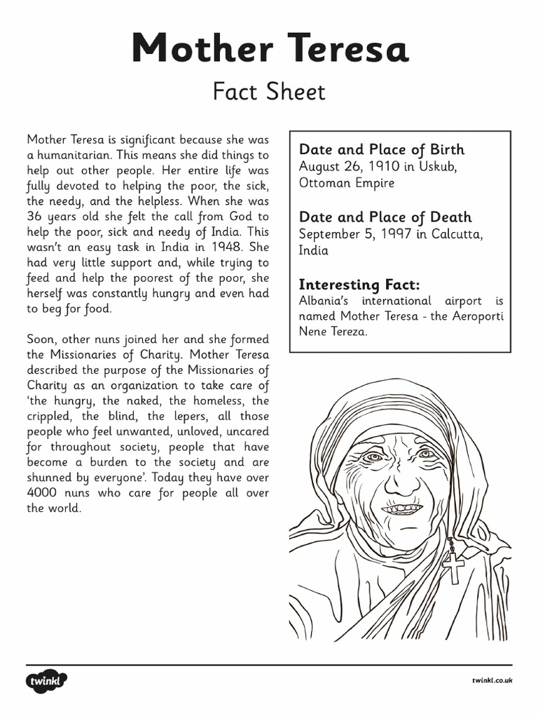 T2 H 5186 Mother Teresa Significant Individual Fact Sheet | PDF