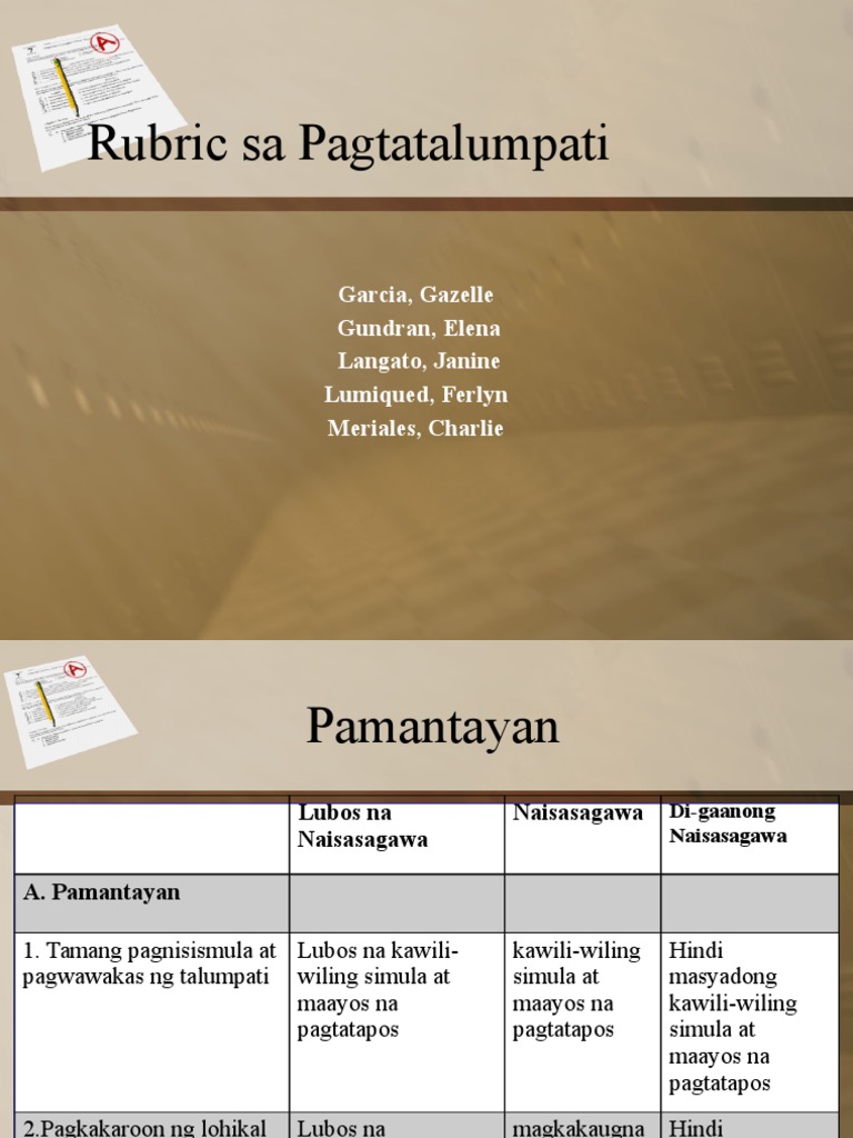 Rubric Sa Pagtatalumpati | PDF