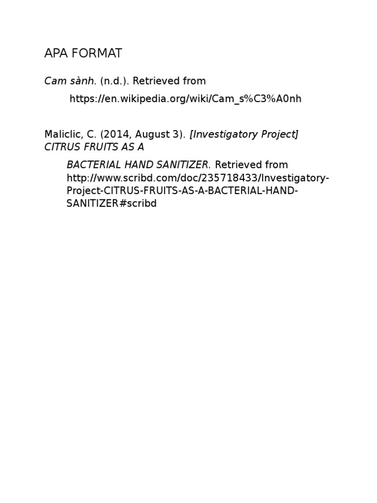 Apa Format: Cam Sành. (N.D.) - Retrieved From | PDF