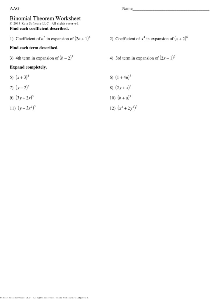 AAG - Binomial Theorem Worksheet | PDF | Combinatorics | Teaching ...
