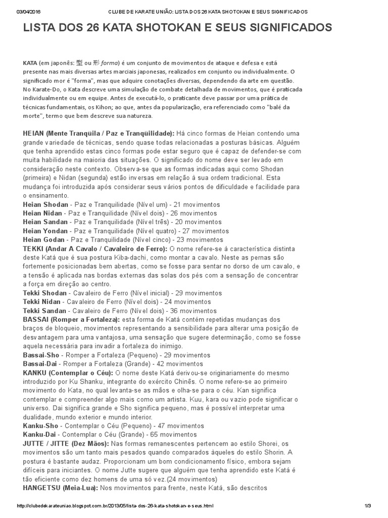 Clube de Karate União - Lista Dos 26 Kata Shotokan e Seus Significados ...