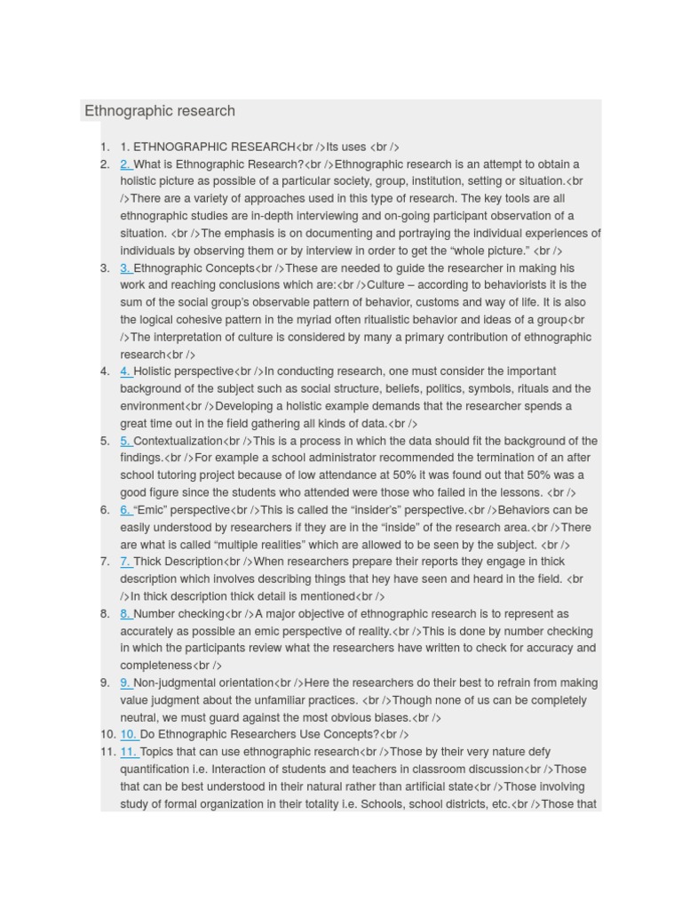 Ethnographic Research | PDF | Ethnography | Social Group