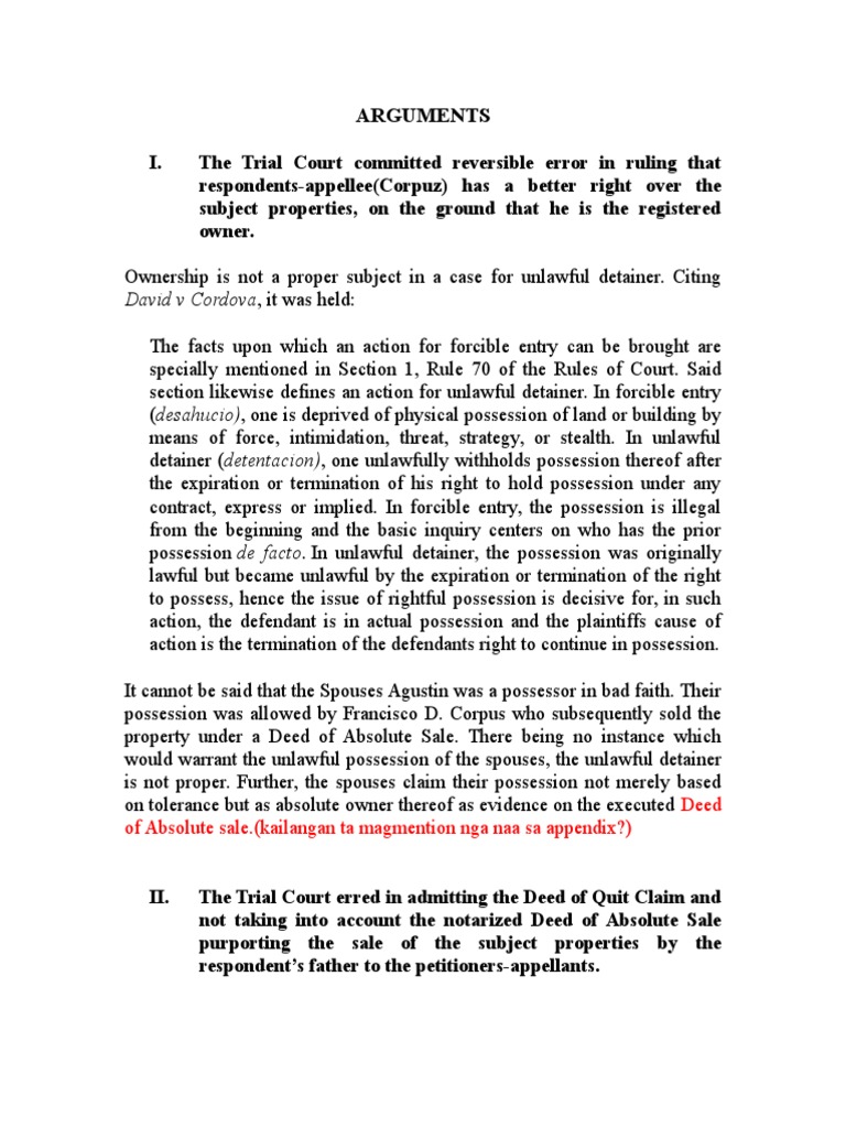 Arguments Legal Forms | PDF | Ownership | Deed