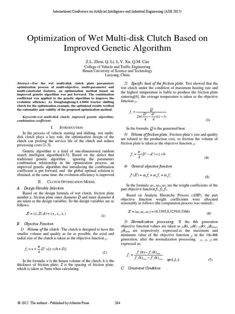 Optimization of Wet Multi-Disk Clutch Based On Improved Genetic Algorithm | PDF | Genetic ...