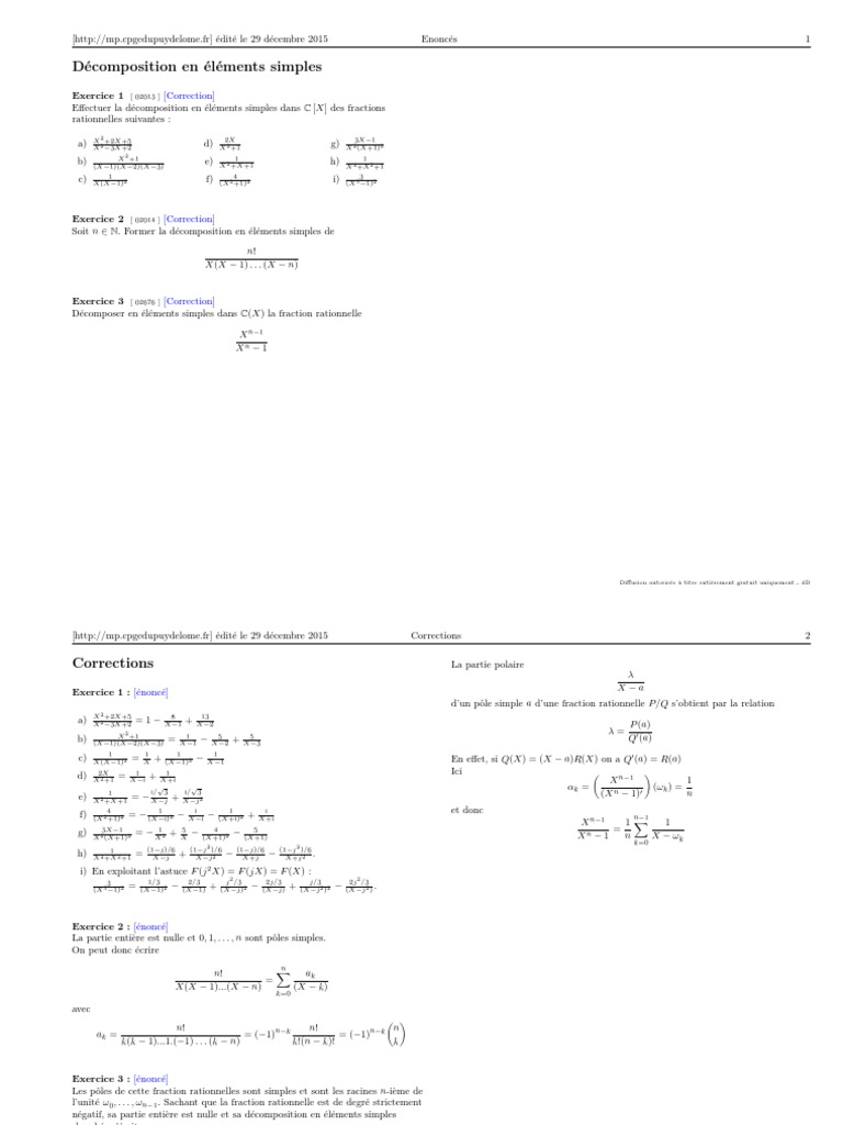 Les Fractions Rationnelles - Décomposition en Éléments Simples | PDF