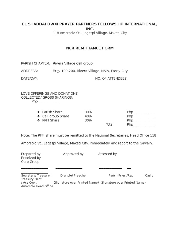 El Shaddai Remittance Form Guide | PDF