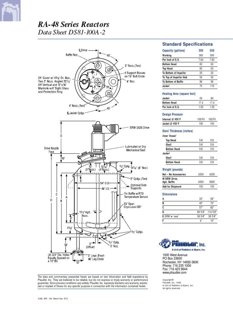 RA Reactor Series Data Sheet | Chemical Reactor | Nature