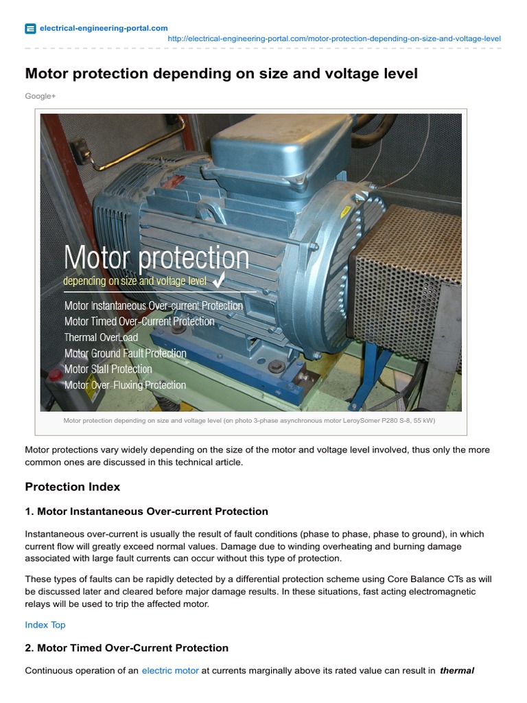 Motor Protection Depending On Size and Voltage Level | PDF | Relay ...
