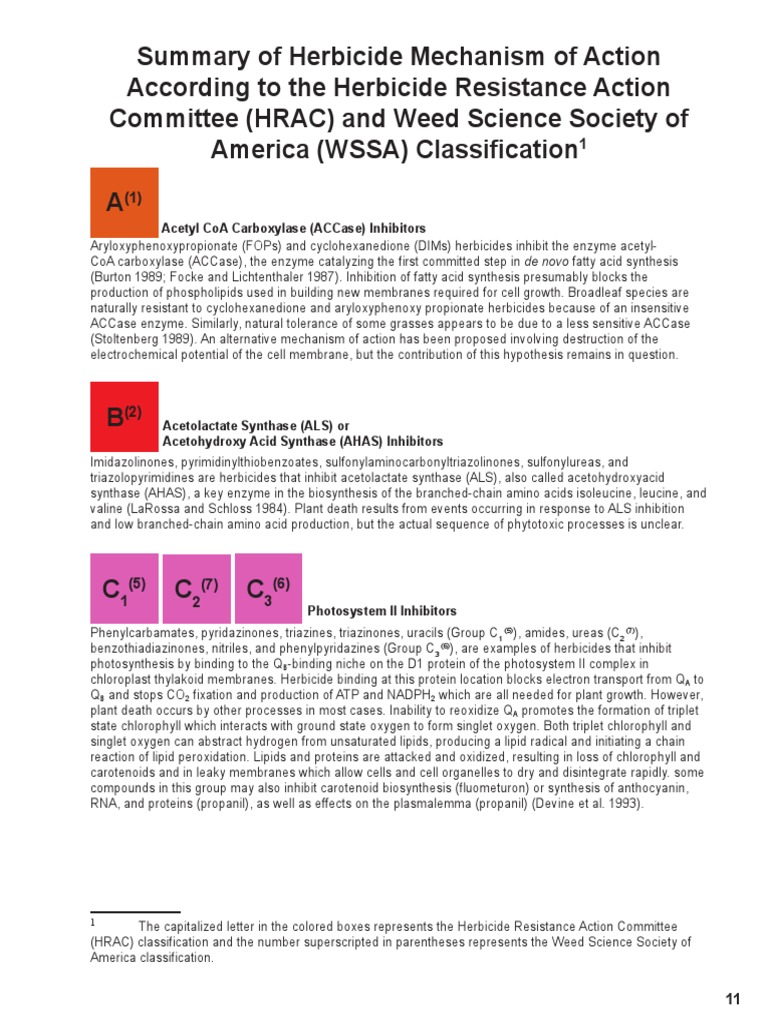 Herbicide MOA Classification HRAC | PDF | Auxin | Biosynthesis