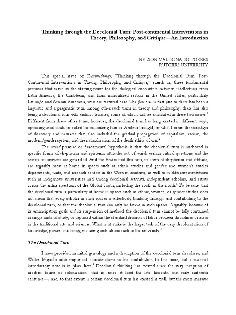 Maldonado Torres Thinking Through The Decolonial Turn Post Continentali ...