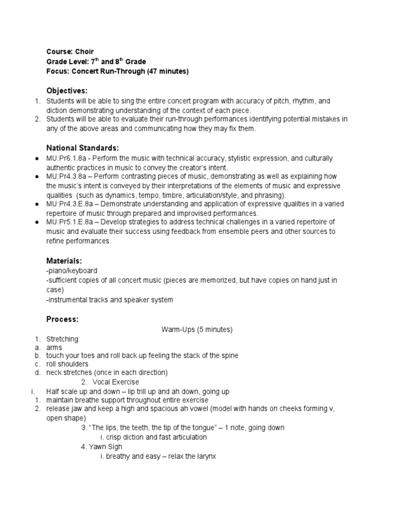 Lesson Plan - Concert Run Through | PDF | Cognition | Entertainment ...