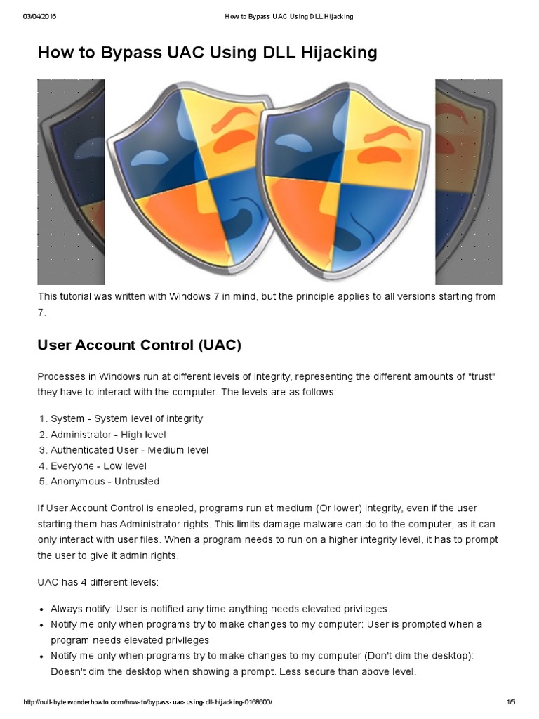 How To Bypass UAC Using DLL Hijacking Null Byte | PDF | Cyberwarfare | Security