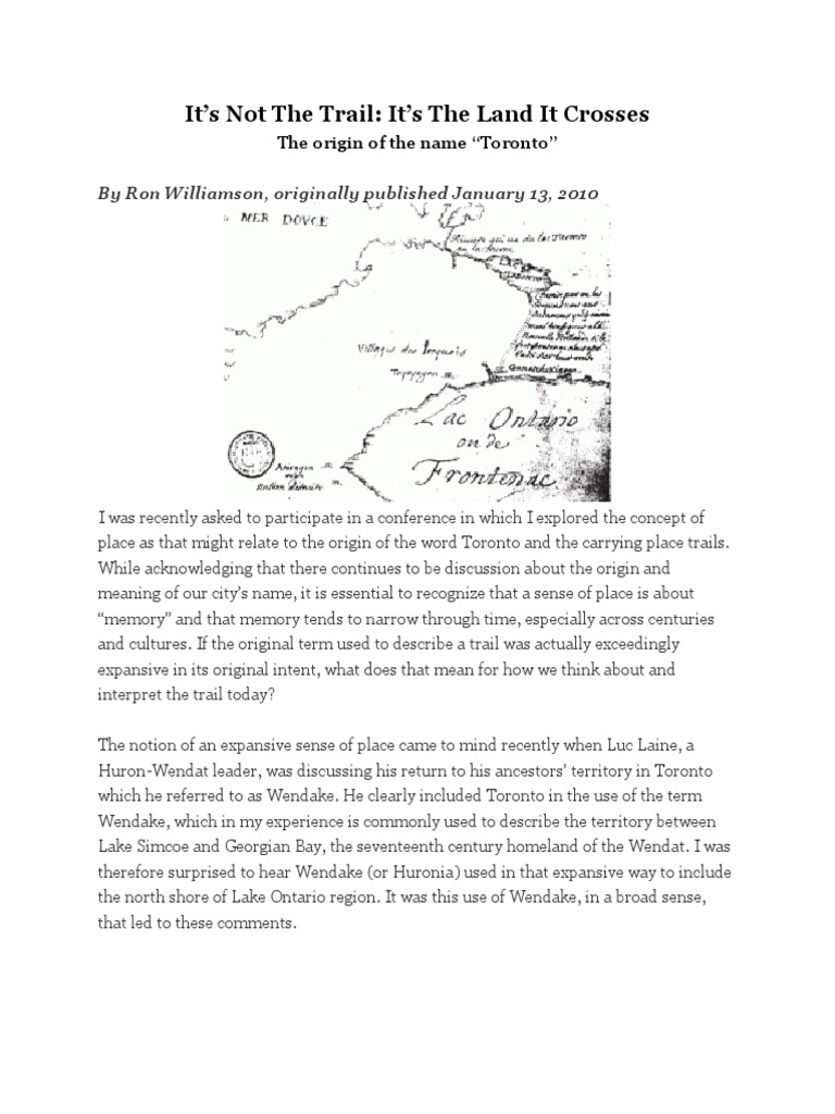 The Origin of The Name ''Toronto'' | PDF | Toronto | Ontario