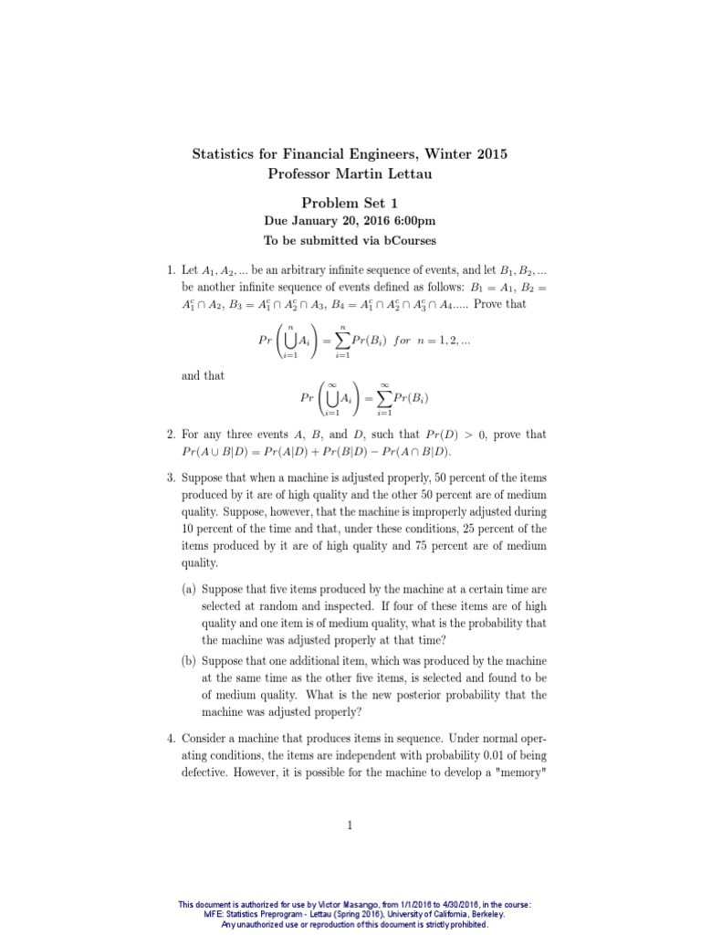 Problem Set 1stats 2 | PDF | Statistical Theory | Applied Mathematics