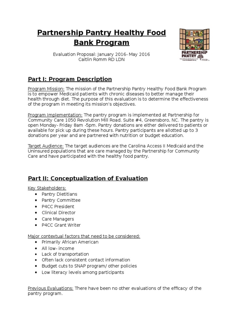 Partnership Pantry Program Evaluation Report | PDF | Evaluation | Dietitian
