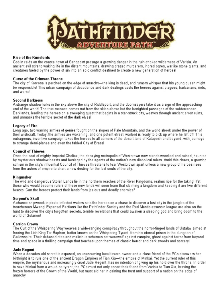 Pathfinder 2E Adventure Paths Overview | PDF | Young Adult