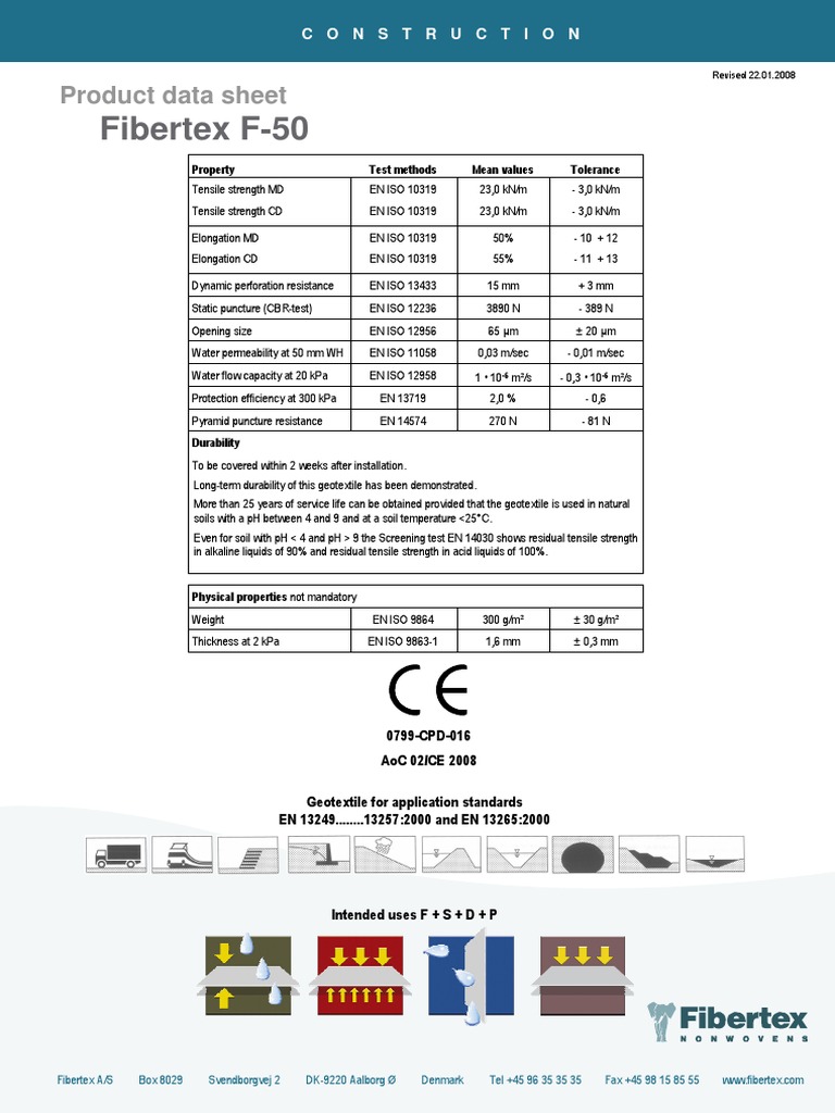 Fibertex F-50 Geotextile Specifications | PDF