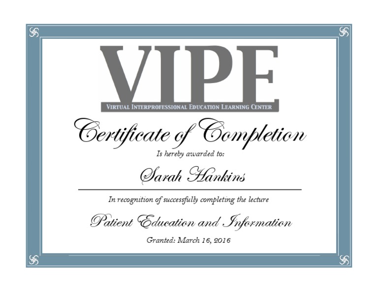 Patient Education Certificate | PDF
