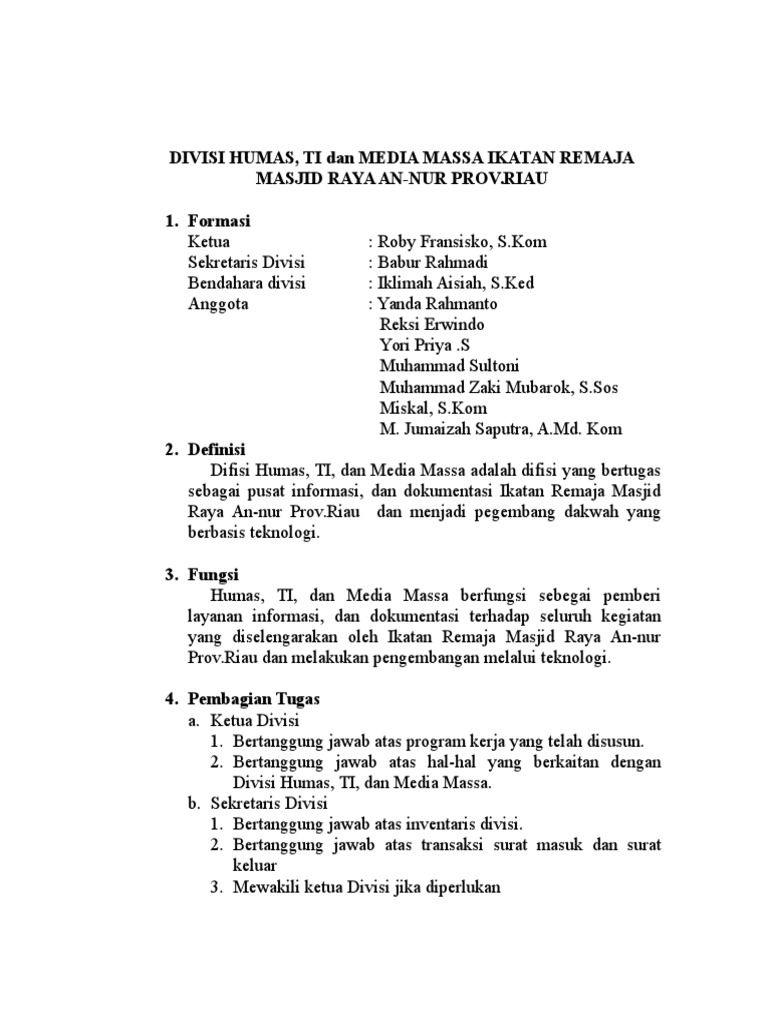 Program Kerja Divisi Humas | PDF