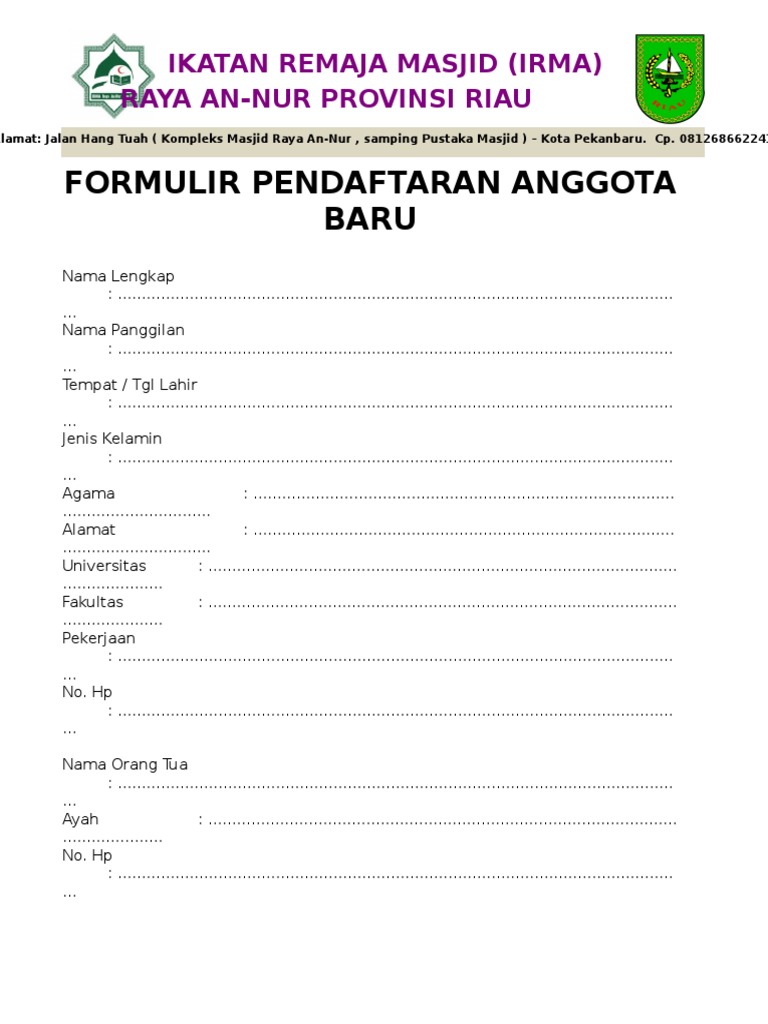 Formulir Pendaftaran Anggota Baru | PDF