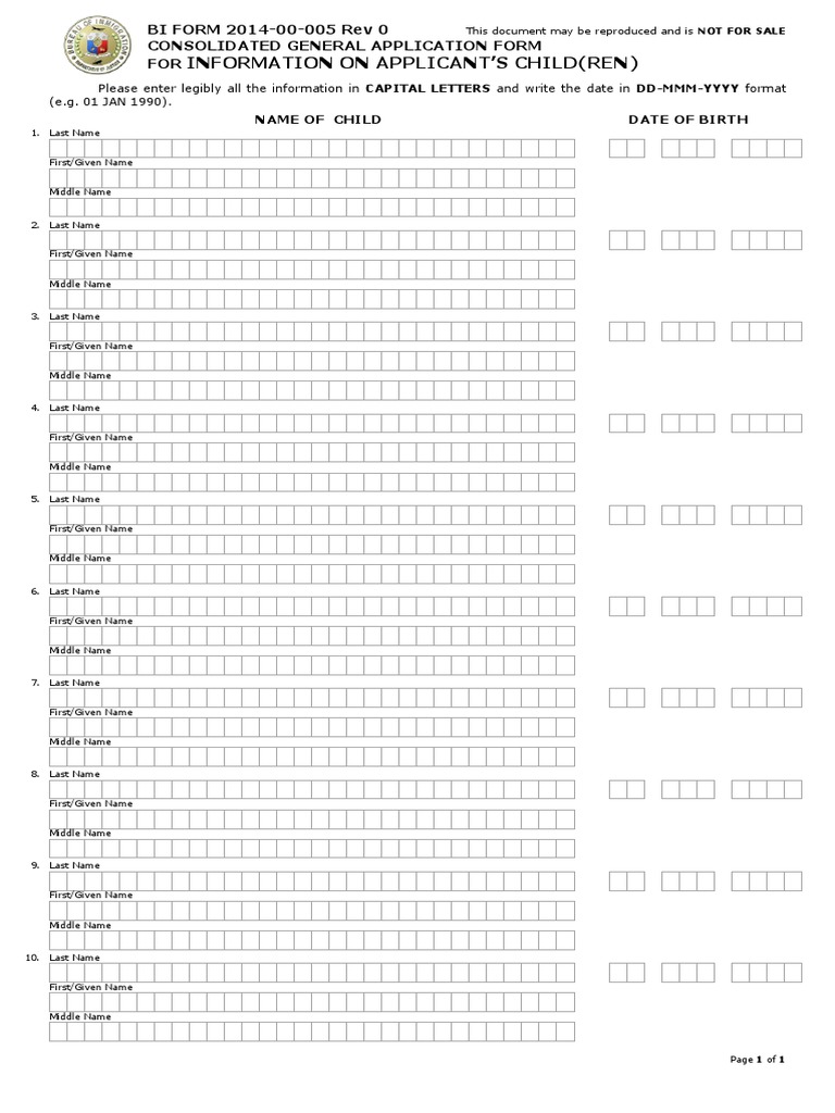BI Form 2014-00-005 Rev 0 CGAF For Information On Applicants Children ...