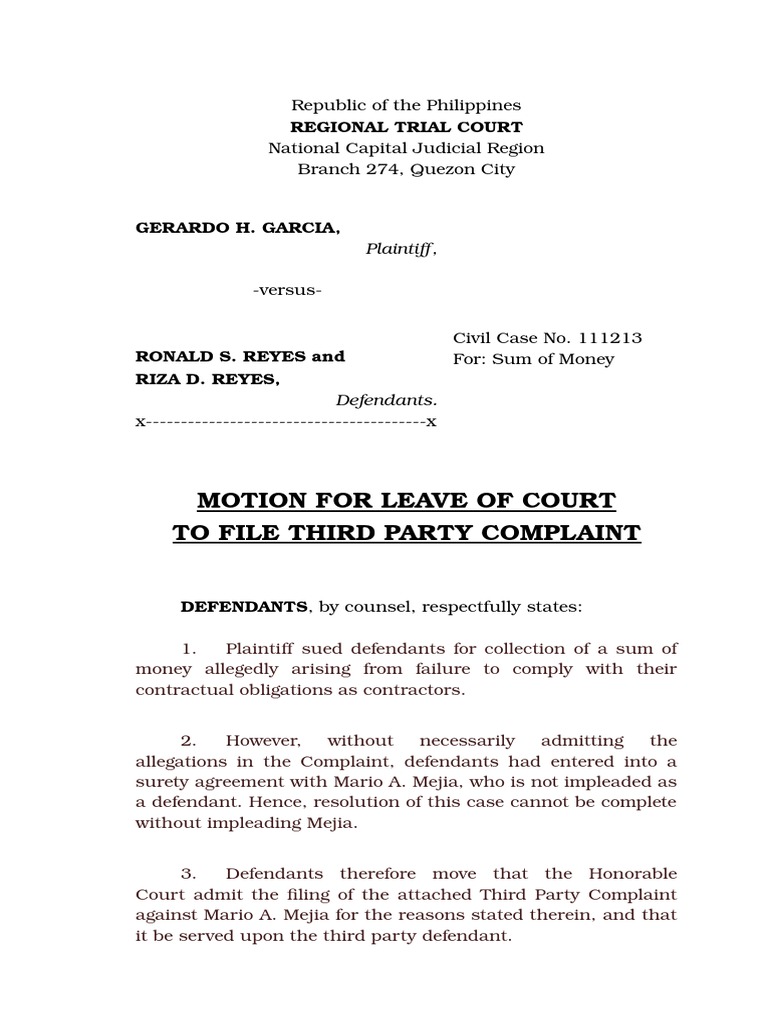 Sample Motion | PDF | Lawsuit | Complaint