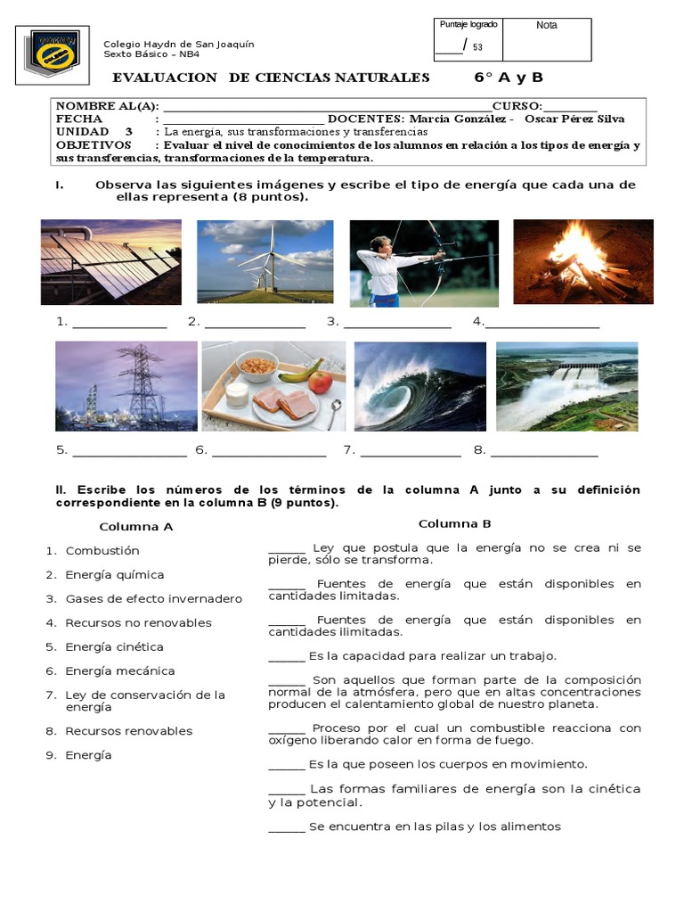 Prueba Tipos de Energia Sextos a y b Energia Final