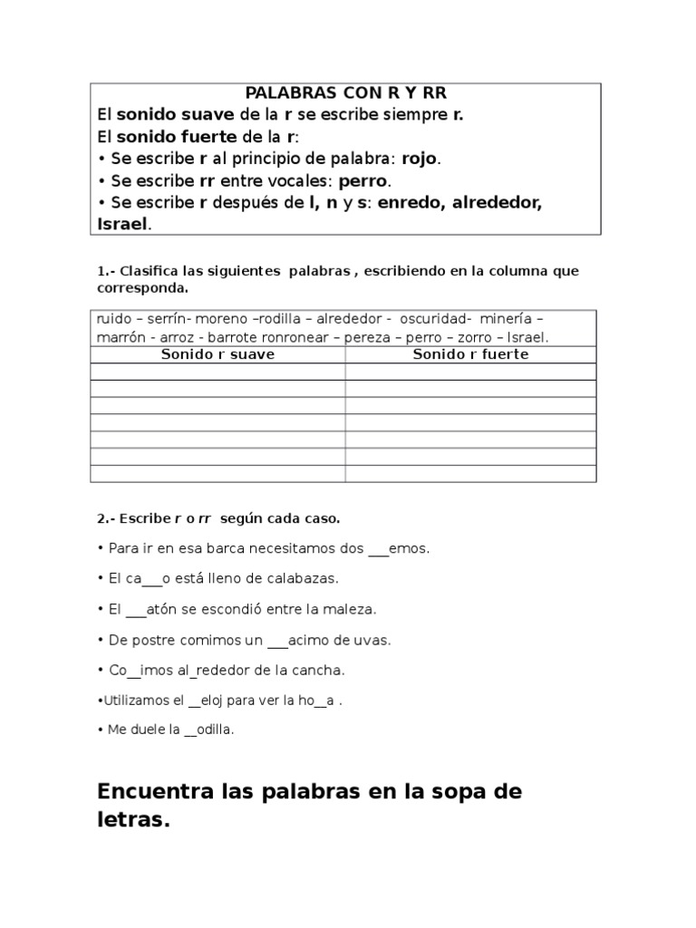 Palabras Con R y RR | PDF