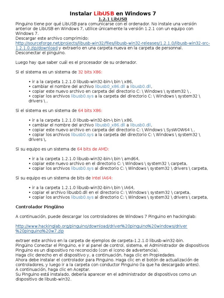 Instalar LibUSB en Windows 7 | PDF