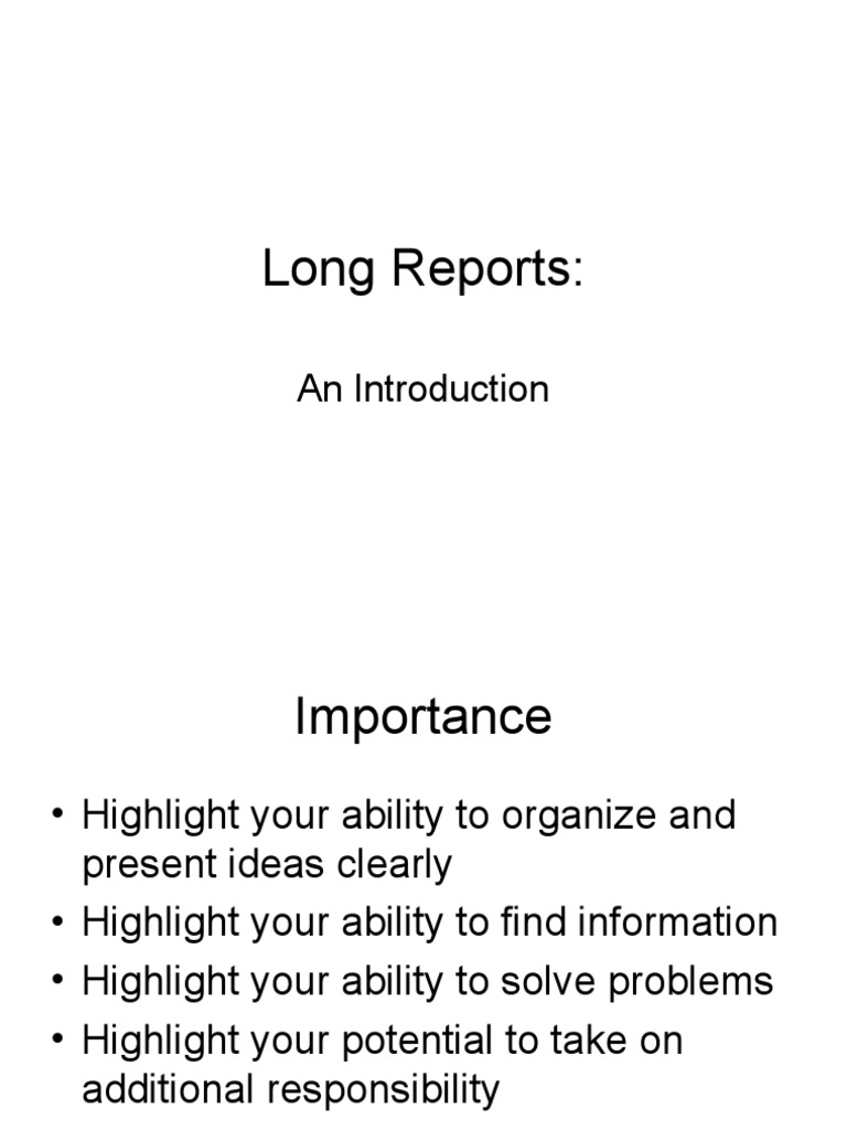 Long Reports:: An Introduction | PDF | Book Design | Abstract (Summary)