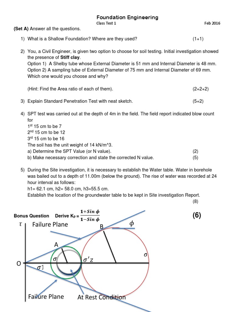 Foundation Engineering Class Test Questions | PDF | Soil | Geotechnical ...